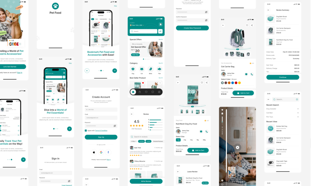 Pet Food And Accessories Mobile App UI Kit [55+ Screens] Figma ...